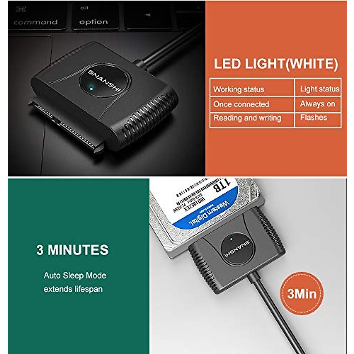 SNANSHI SATA to USB 3.0 Adapter USB to SATA Adapter with Power for 3.5/2.5 Inch HDD/SSD with 12V/2A Power Adapter