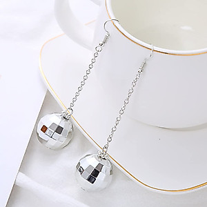 Women's Disco Ball Earrings Silver Mirrored Ball Earrings 70's Earrings Easy to Match with Disco Costumes Women's Disco Accessories (Long Disco Ball Earrings 1 Pair)
