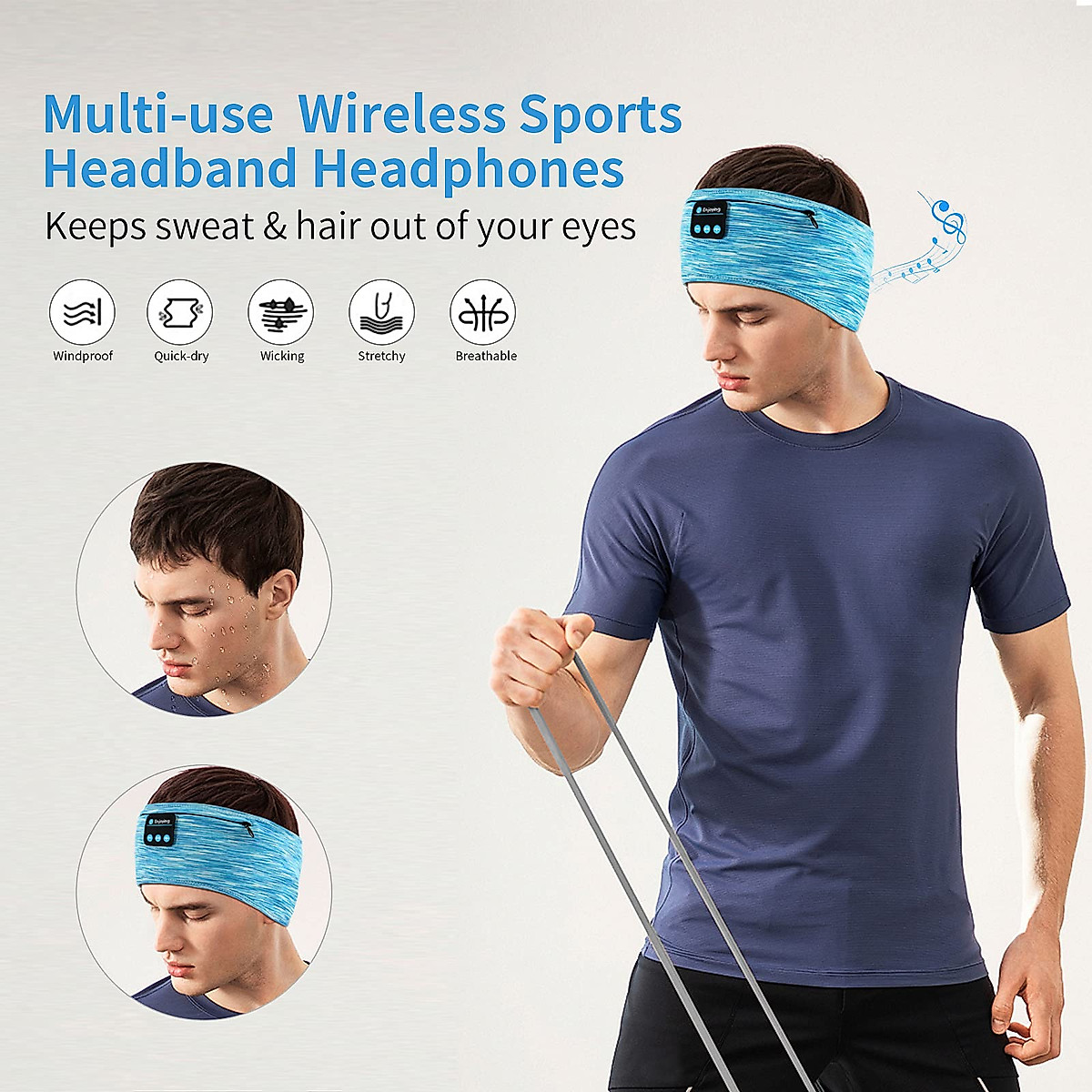 SKYEOL Sleep Headphones, Wireless Headband with Zip Pocket Wireless Music Sport Headbands with Ultra-Thin HD Stereo Speakers for Side Sleepers, Meditation,Relaxation and Sport