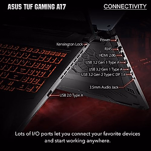 ASUS 2023 TUF A17 17.3" 144Hz FHD Gaming Laptop, AMD Ryzen 5 4600H, NVIDIA GeForce GTX 1650, 16GB DDR4 RAM, 512GB PCIe SSD, RGB Backlit Keyboard, Win 11, Black, 32GB Snowbell USB Card