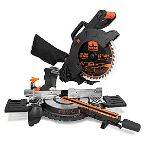 WEN MM1011 15-Amp 10" Single Bevel Compact Sliding Compound Miter Saw with Laser