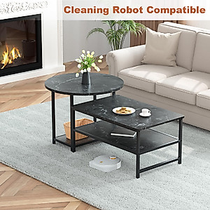 WOHOMO Coffee Table, Black Modern Coffee Tables for Living Room 2 in 1Detachable Small Center Table Set with Storage, Black Marble