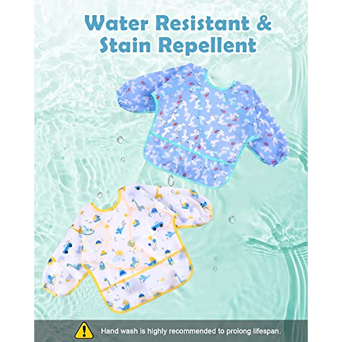 Lictin Baby Bibs for Boy or Girl - Baby Bibs for Eating, Long Sleeve Bib, Waterproof Toddler Bibs, 0-24 Months Neutral Baby Smock, Reusable Infant Baby Bibs for Feeding Teething or Weaning 5 Pcs