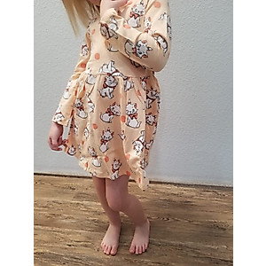 NUBEEHOHO Little Girls Long Sleeve Dresses Kitty Print Girls A-line Dress Birthday Casual Baby Girls Dress Fall Winter Clothing 5T