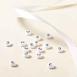 Pandahall 100Pcs Letter Beads 7x4mm White Flat Round with Letter C Acrylic Beads for Jewelry Making