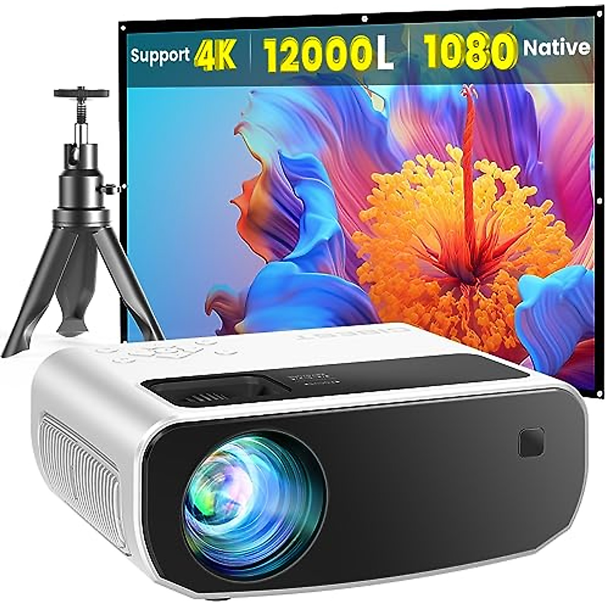 Mini Projector, 2023 Upgraded CiBest 1080P Full HD Portable Projector, 12000L Outdoor Projector for Home Theater Movie Projector, Projector 4K Compatible with HDMI, VGA, USB, TV Stick, Laptop