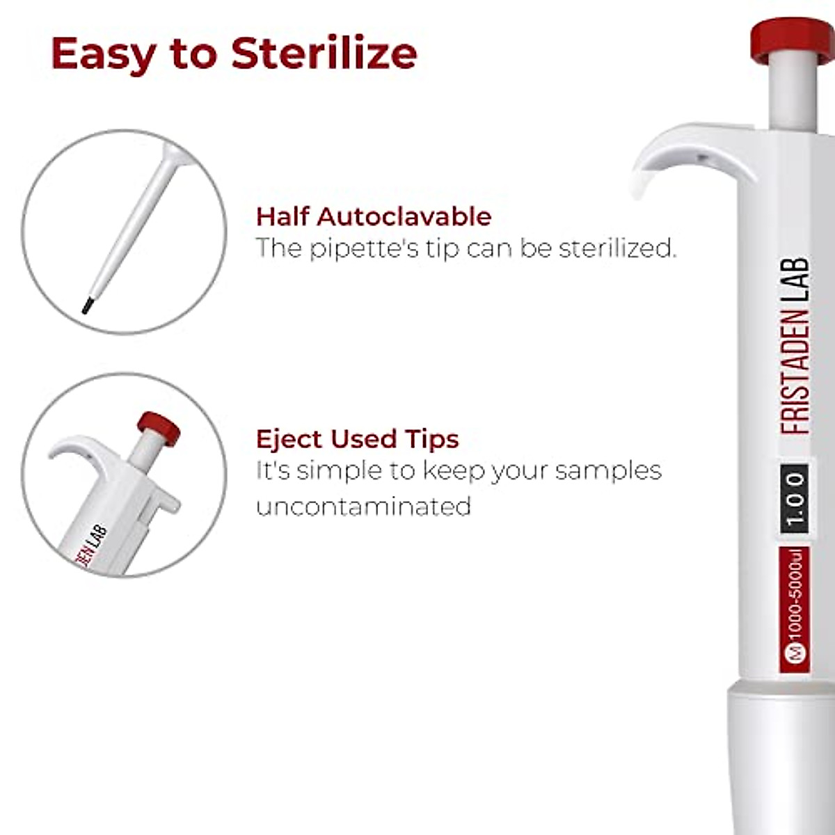 American Fristaden Lab Micropipette | Variable Volume Single Channel Pipette (1-5mL (1000µL-5000µL))