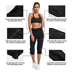 ChinFun Women's Hiking Capris Pants Outdoor Quick Dry Cargo Cropped Pants Water Resistant UPF 50+ Black XL