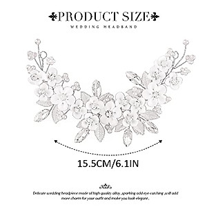 Unicra Silver Flower Bride Wedding Hair Vine Pearl Bridal Hair Piece Rhinestone Hair Accessories Leaf Headband for Women and Girls