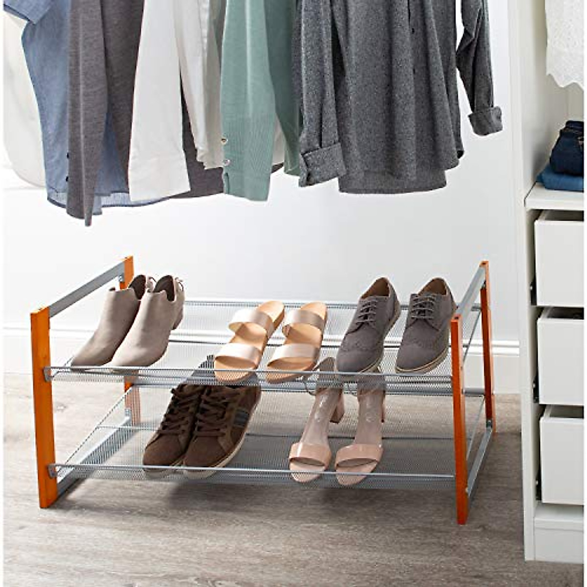 Organize It All Stackable Shoe Storage Rack | Dimensions: 12.75 x 35.25 x 33.46 inches | 4 Shelves | Holds 16 Pairs | Freestanding | Space Saver | Durable | Home Organization | Grey