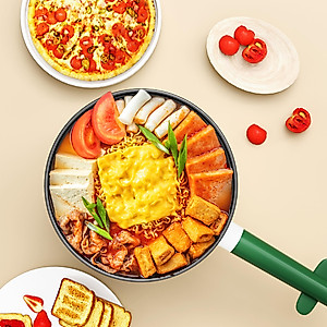 Electric Hot Pot with Steamer, Portable Nonstick Frying Pan with Dual Power Control, Electric Shabu Shabu Cooker for Noodle, Oatmeal, Pasta, Ramen, 1.5L (Green)