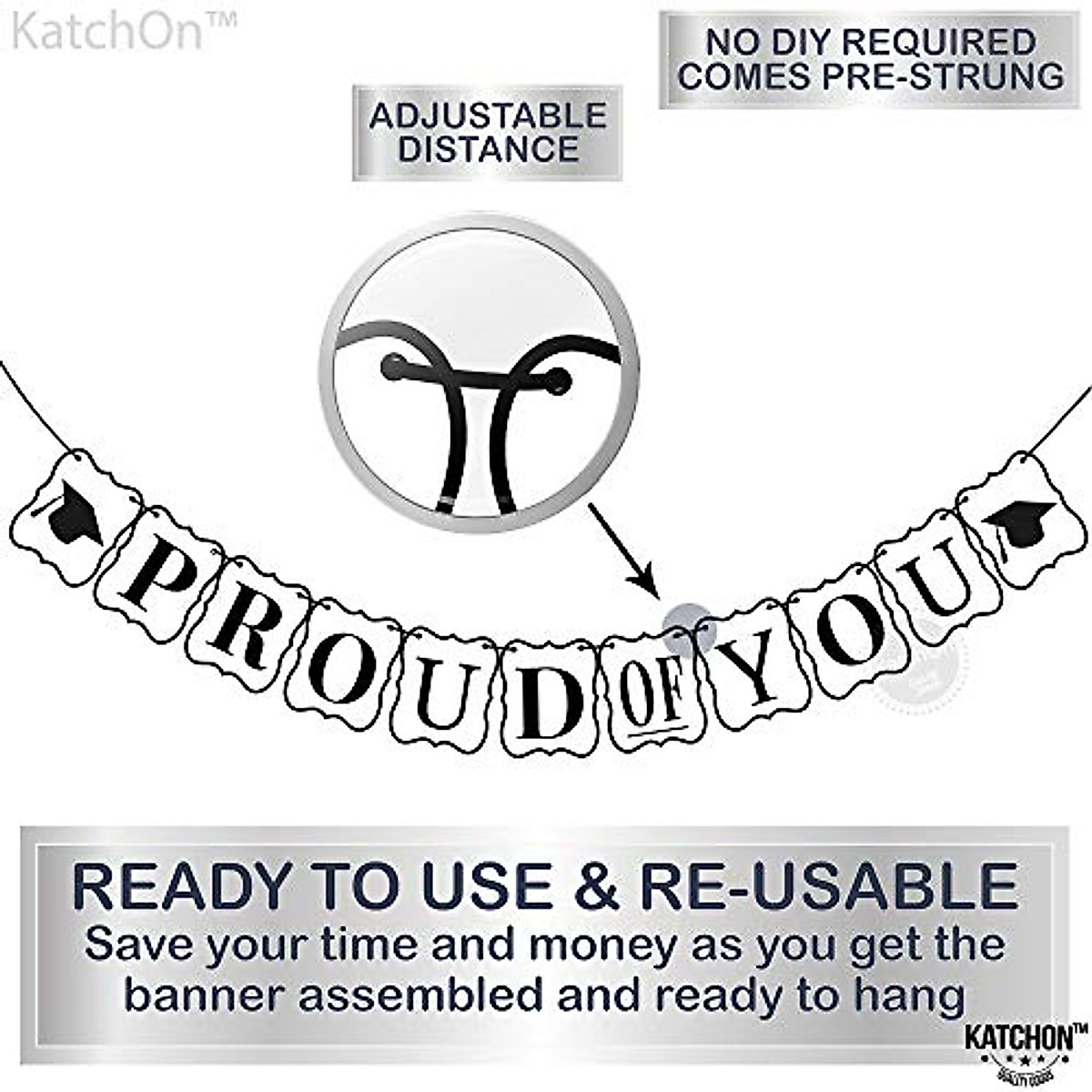 We Are So Proud Of You Banner - No DIY, Black and White Graduation Decorations 2023 | Graduation Banner for Class of 2023 Decorations | Congratulations Decorations | Graduation Party Decorations 2023