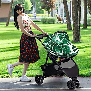 YYZZH Palm Leaf Tropical Jungle Monstera Leaves Floral Pattern Print Stretchy Baby Car Seat Cover Infant Canopy Nursing Covers Breastfeeding Cover Breathable Windproof Winter Scarf for Boys Girls