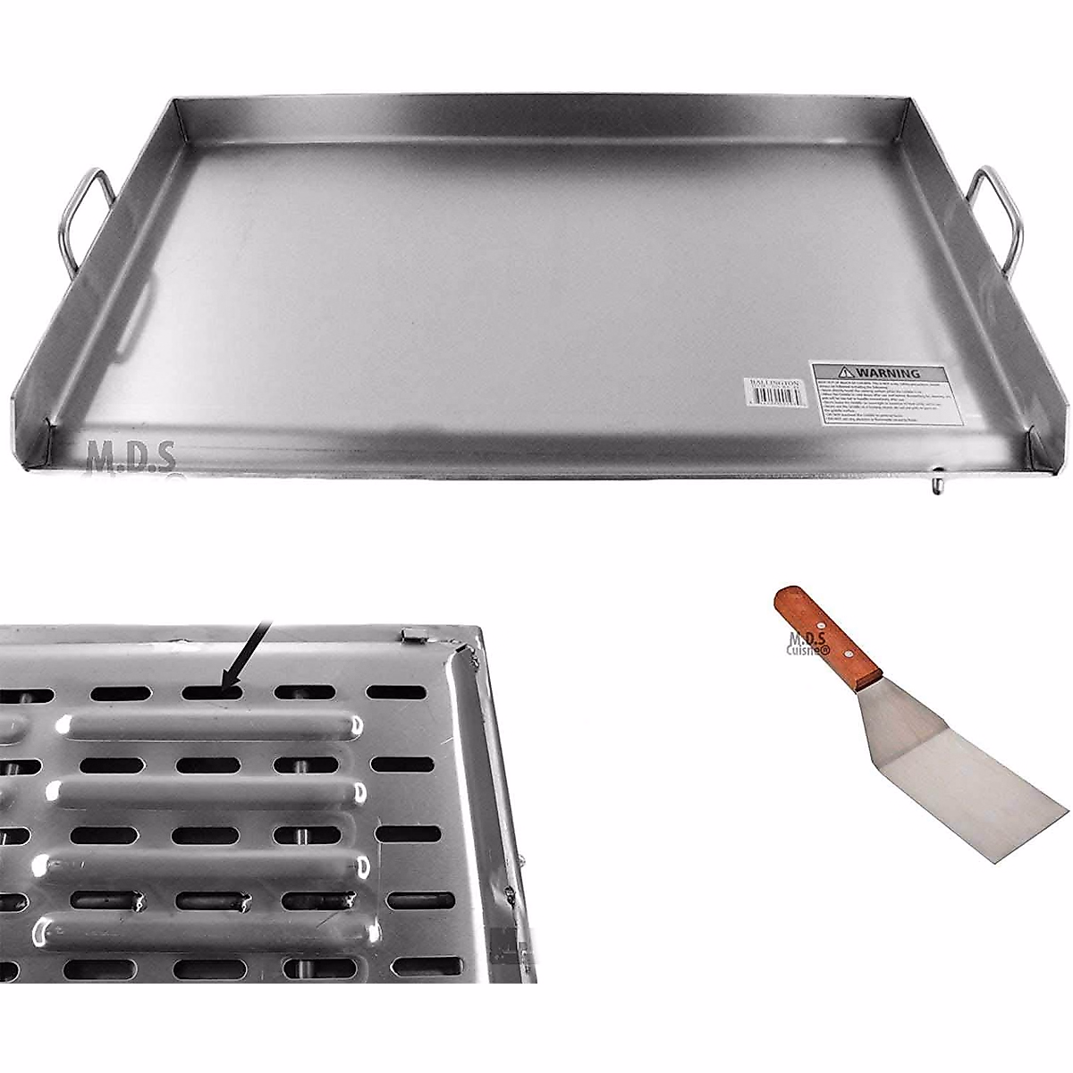M.D.S Cuisine Cookwares Griddle Stainless Steel Flat Top With reinforced brackets under griddle-Heat Distributor Heavy Duty Comal Plancha 32" x17"