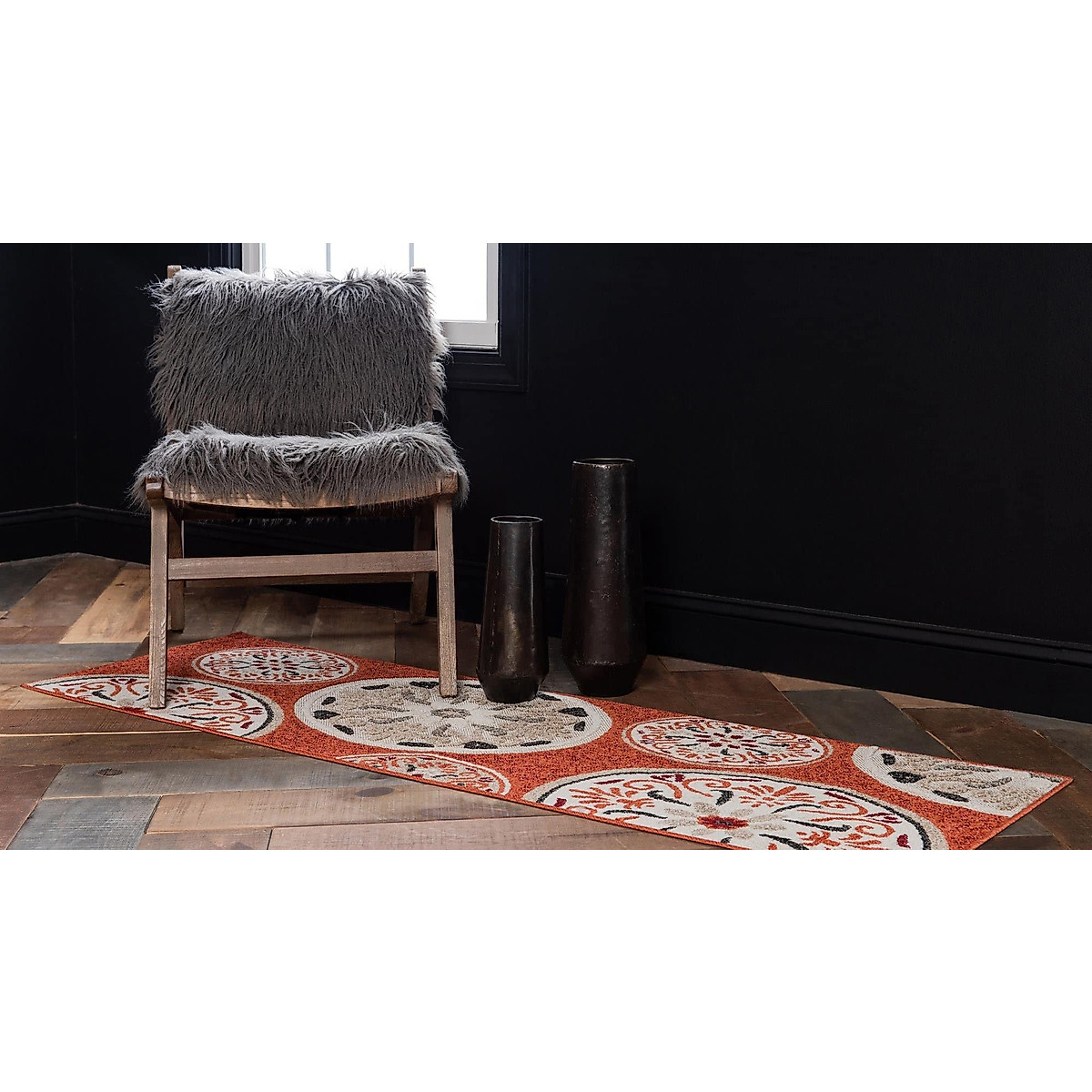 Unique Loom Outdoor Modern Collection Area Rug (2' x 6' 1" Runner, Terracotta/ Burgundy)