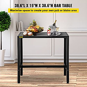 VEVOR Outdoor Bar Table, 38.6" L x 15" W x 38.6" H, Narrow Rectangular Height Pub Tables, Sturdy Metal Frame Tall Table Counter with Adjustable Feet, for Patio, Balcony, Dinning Room, Bistro, Garden