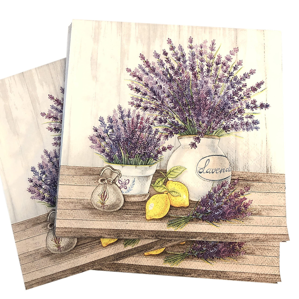 20-ct 13x13 Lavender Floral Napkins Decorative Napkins Mother's Day Napkins Disposable Floral Paper Napkins for Decoupage Floral Cocktail Lunch Dinner Napkins Paper Rustic Lavender Napkins in Pots