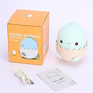 Dinosaur Night Light - Nightlight for Baby Nursery Cute Touch Egg Lamp Silicone LED Light Color Changing Squishy Light with USB Rechargeable for Kids Baby Boys Girls Toddlers Bedroom (Green color)