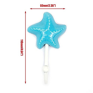 Quluxe Beach Decor 3D Seashell Conch Starfish Wall Hooks Towel Rack for Bathroom, Bedroom or Kitchen Coastal Theme Beach House Decor- Blue (Pack of 3)