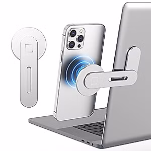 MoKo Magnetic Phone Holder for Laptop, 90° Adjustable Desktop Monitor Laptop Phone Side Mount fits iPhone 14/13/12 Series, Slim Portable Foldable Computer Monitor Expansion Bracket for Mobile Phone