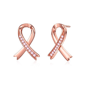 PEIMKO Breast Cancer Awareness Pink Ribbon Earrings, 925 Sterling Silver Breast Cancer Survivor Gifts for Women