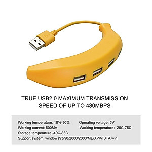 Sudroid High Speed USB 2.0 Hub 4 Port Portable Splitter Cable Adapter Creative Extender Adorable Fruit Vegetable Shape Design for PC Mac Laptop Notebook (Banana)