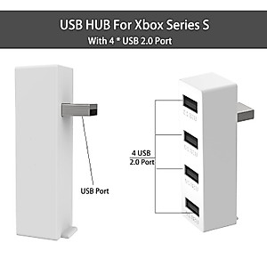 Cenxaki USB Hub Extender 2.0, 4 Port High Speed USB Splitter Expansion Expander Adapter Compatible with Xbox Series S
