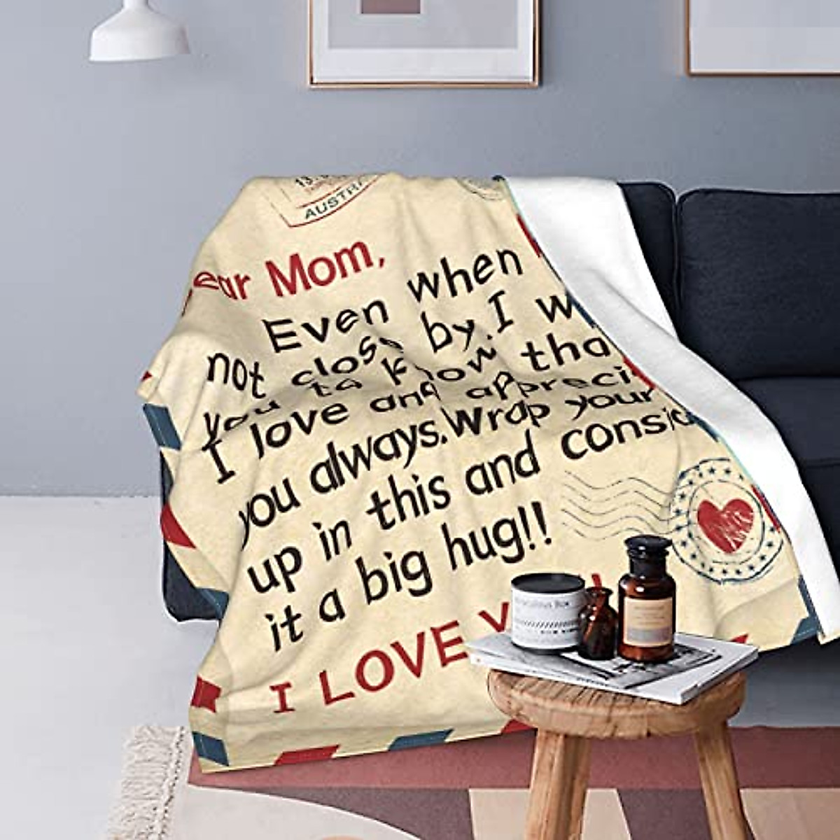 MOWIPOWI to My Mom Blanket from Daughter and Son Mom Blanket,Gifts for Mom,Throw Blanket to My Mom from Daughter Son,Kiss Hug Letter to Mom Airmail Fleece Blanket, Best Mom Ever Gifts,