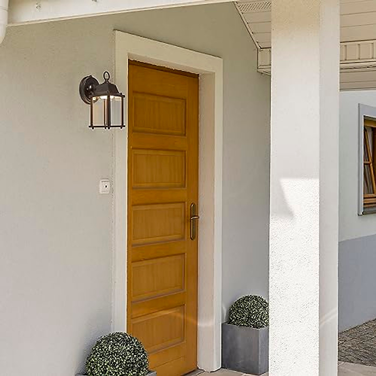 Maxxima LED Porch Lantern Outdoor Wall Light - Aged Bronze with Clear Glass, 3000K Warm White, 650 Lumens, Dusk to Dawn Photocell Light Sensor, Patio or Porch Sconce Fixture, Exterior Lighting - Brown