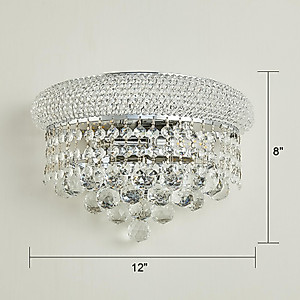 Homeooze 2-Lights Empire Crystal Wall Sconce Light for Living Room Dining Room Bathroom Vanity Mirrors Hallway Bedroom Closet Stairway (Chrome)