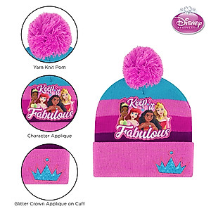 Disney Girls Winter Hat with Knit Gloves and Insulated Ski Glove Set, Princess For Ages 4-7