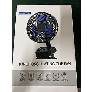 ATEngeus 4 in1 USB Fan, 8” Clip Fan, 10000mAh Rechargeable Table Fan, 5 Speeds Battery Operated Fan, 45°/90° Automatic Rotation, 3 Time Setting, with Clip & Hook for Homes, Offices, Bedroom
