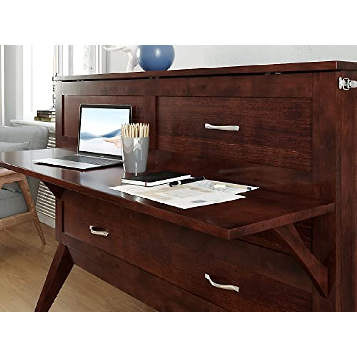 AFI, Northampton Murphy Bed Desk with Premium 6 Inch Folding Memory Foam Mattress and Built-in Charger, Full Size, Walnut