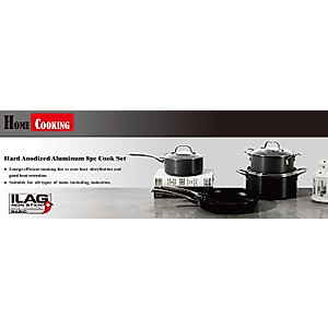 PINKEONLINE Hard Anodized Nonstick Skillet Frypans Induction Compatible 2 Pieces Set for Kitchen, Black.