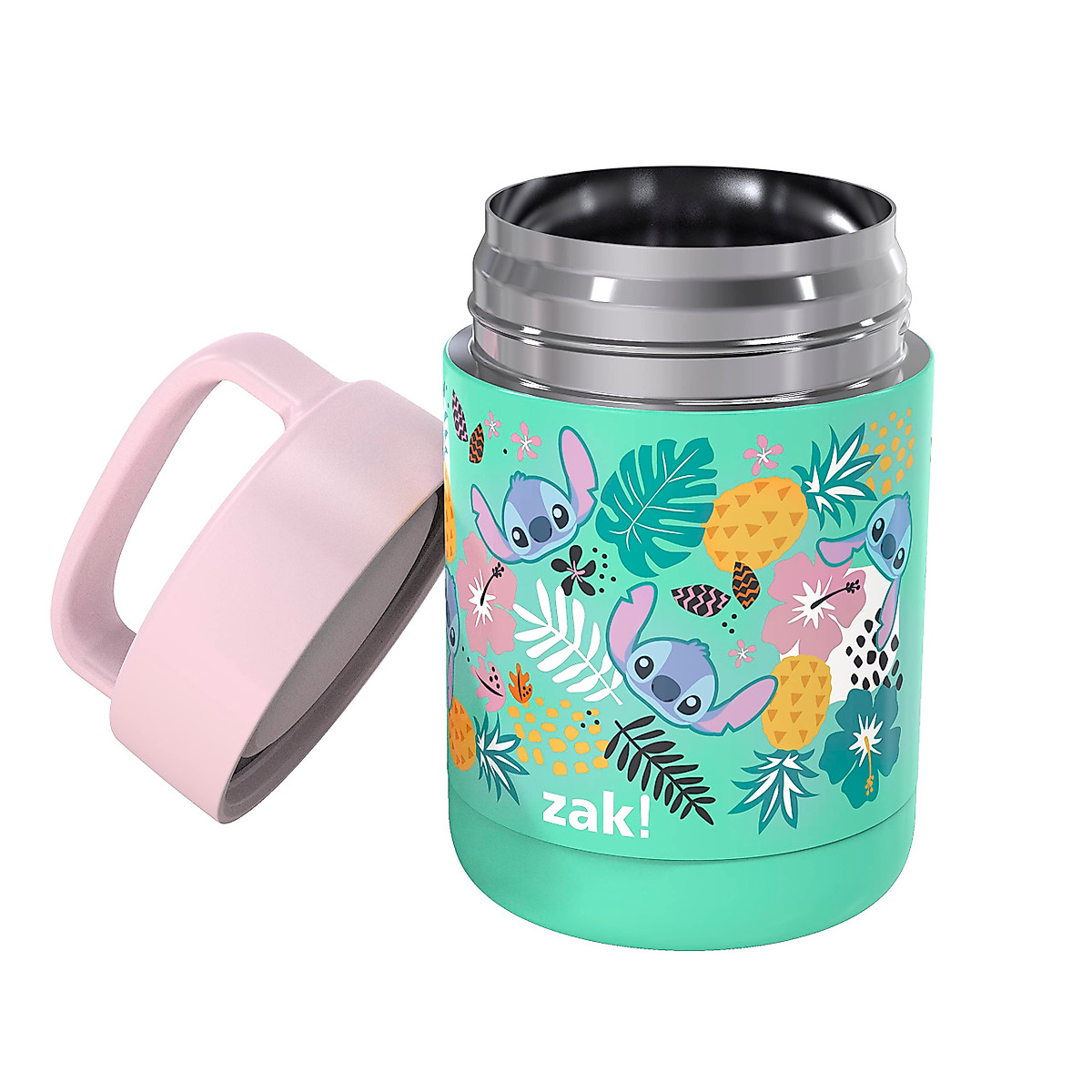 Zak Designs Kids' Vacuum Insulated Stainless Steel Food Jar with Carry Handle, Thermal Container for Travel Meals and Lunch On The Go, 12 oz, Lilo and Stitch