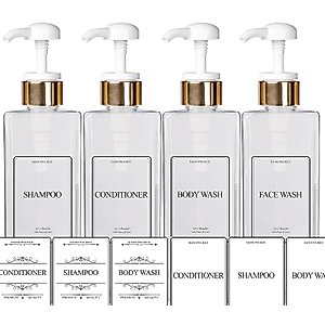 White Opaque Bottle with Gold White Head Empty Plastic Pump Bottles Square Shampoo Bottle Conditioner Soap Lotion Refillable, BPA Free for Body Wash, Moisturizer, Liquid Hand Soap, Set of 3