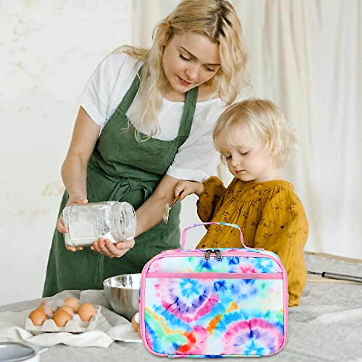 Kids Lunch Box for School Girls Boys Insulated Lunch Bags Reusable Lunch Cooler Tote for Women Work Travel Pinic (Tie-Dye Blue)