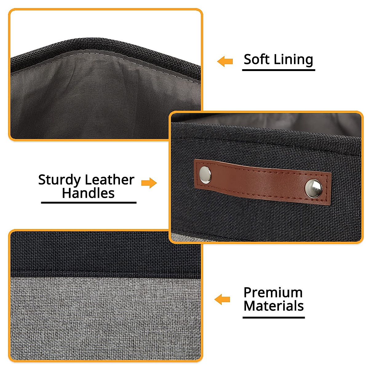 DULLEMELO Collapsible Bundle Baskets 4 Cube Baskets 12"x12"x12" + 6 Small Baskets 11.8"x7.9"x5.1"（Black&Grey