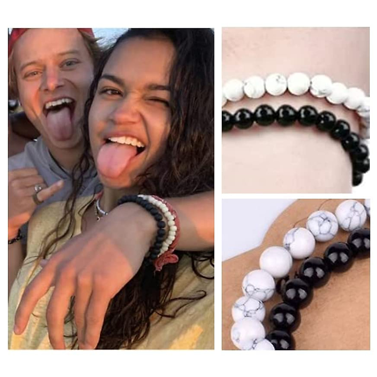 OBX bracelet, Outer Banks JJ Beads bracelets, Natural Black Onyx and White Turquoise Gemstones Bracelets, 3 lengths Outer Banks Jewelry (Black Obsidian, 23cm Length)