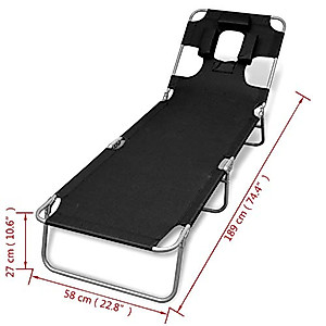 ShopHome | Adjustable Folding Reclining Lounger | Outdoor Folding Reclining Beach Sun Patio Chaise Lounge Chair with Tanning Face Down Hole and Pillow | Steel Frame Sun Lounger | Black