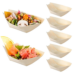 Hemoton 50pcs Wooden Sushi Serving Tray Boat 5 inch Disposable Japanese Sashimi Plate Snack Dessert Candy Serving Dish for Restaurant Home
