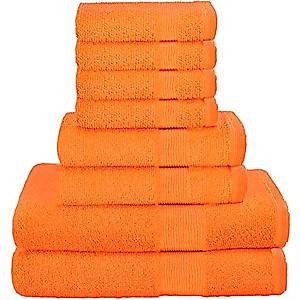 Belizzi Home 8 Piece Towel Set 100% Ring Spun Cotton, 2 Bath Towels 27x54, 2 Hand Towels 16x28 and 4 Washcloths 13x13 - Ultra Soft Highly Absorbent Machine Washable Hotel Spa Quality - Orange