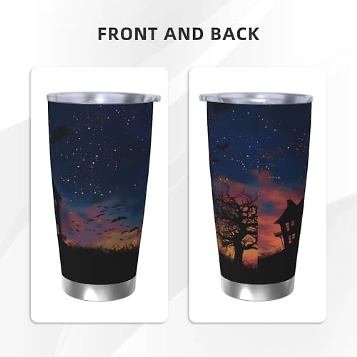 AYCZN Spooky Haunted House 20 OZ Tumbler Stainless Steel Travel Coffee Mug, Halloween Bat Insulated Water Bottle with Lid and 2 StrawsLeakproof Thermal Cup