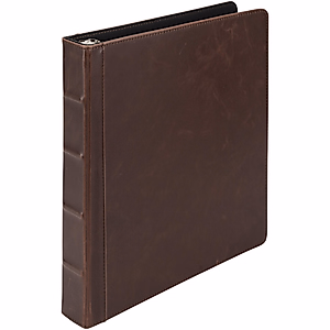 Samsill Vintage Hardback 3 Ring Leather Binder, Professional Binder Organizer, Planner Binder, 1 Inch 3 Ring Binder, Letter Size 8.5 x 11, No Zipper, Faux Brown Leather