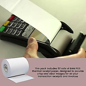 BAM POS Thermal Receipt Paper - Crisp & Clear Images, BPA Free - Ideal for First Data FD50 & FD100TI, Credit Card Machines - Pack of 50 Rolls
