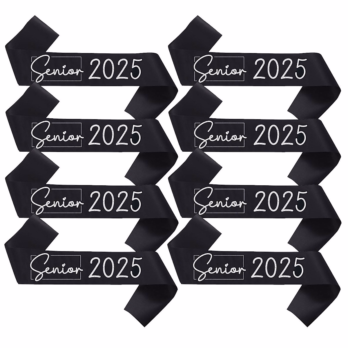 Generic Senior Sash 2025, 8 Pack Silver Glitter Black Satin Finally Graduated Senior Cheerleader Sashes for Class of 2025 Graduation Party Supplies