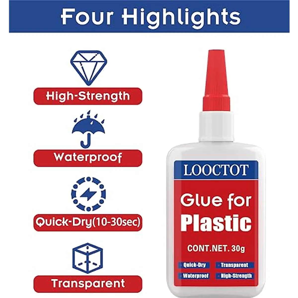 LOOCTOT 30g Plastic Glue,Adhesive for Legos&Miniatures,3D Printing,Toy Car,ABS,PVC;Super Instant Glue Bonding Between Plastics, Waterproof Clear