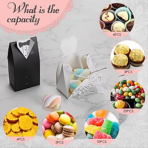 100 Pcs Wedding Party Favor Boxes Dress Tuxedo Candy Chocolate Gift Box Creative Vintage Wedding Treat Bags Bulk with Ribbon for Birthday Bridal Shower Guests Decoration Party Supplies (Stylish Style)