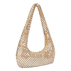 Fahion Designer Gold Evening Bag for Women Hobo Bag Cute Small Purses Trendy Purses (Gold)