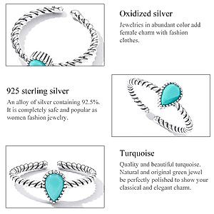 Shysnow Turquoise Ring for Women Vintage Adjustable Green Twisted Rope Rings Sterling Silver 925 Open Blue Oval Cut Turquoise Western Statement Ring Boho Jewelry